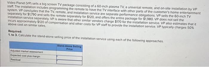 Solved Video Planet (VP) sells a big screen TV package | Chegg.com