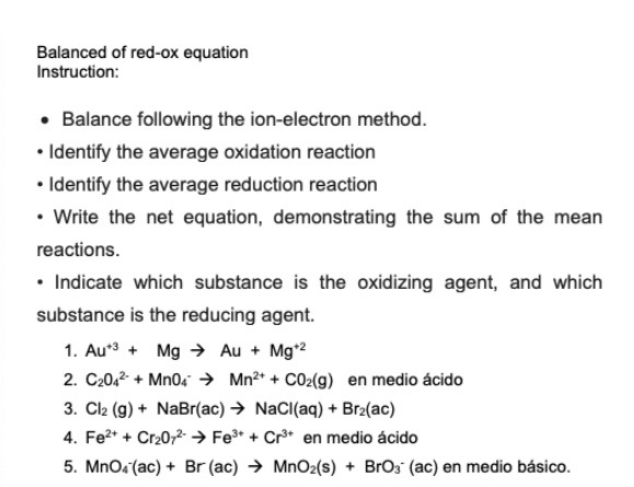 Solved Balanced of red-ox equation Instruction: • Balance | Chegg.com