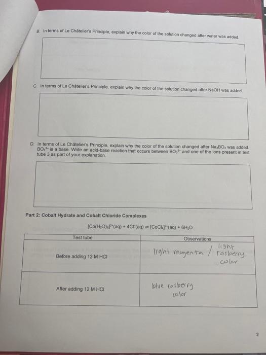 Solved 1. In ferms of Le Chattelier's Principle, explain why | Chegg.com