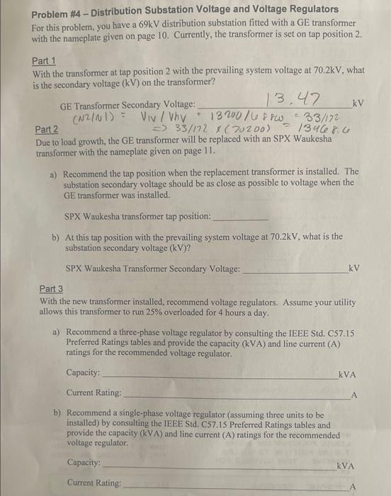 Solved Problem #4 - Distribution Substation Voltage and | Chegg.com