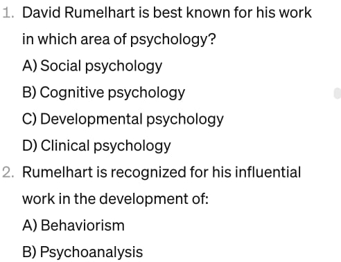 Solved David Rumelhart is best known for his work in which | Chegg.com