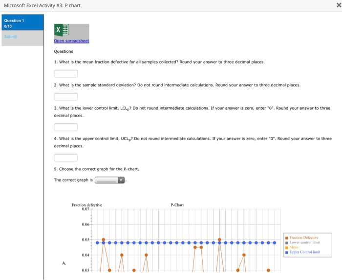 Solved Microsoft Excel Activity #3: P chart X Question 1 | Chegg.com