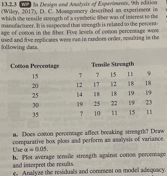 Solved 13.2.3 WP In Design and Analysis of Experiments, 9th | Chegg.com