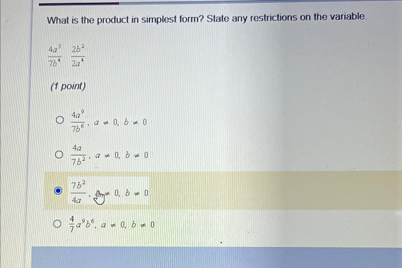 Solved What is the product in simplest form? State any | Chegg.com