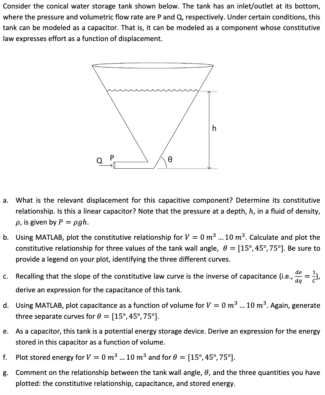 Solved Consider the conical water storage tank shown below. | Chegg.com