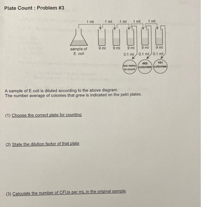 Solved Plate Count : Problem \#3 A sample of E.coli is | Chegg.com