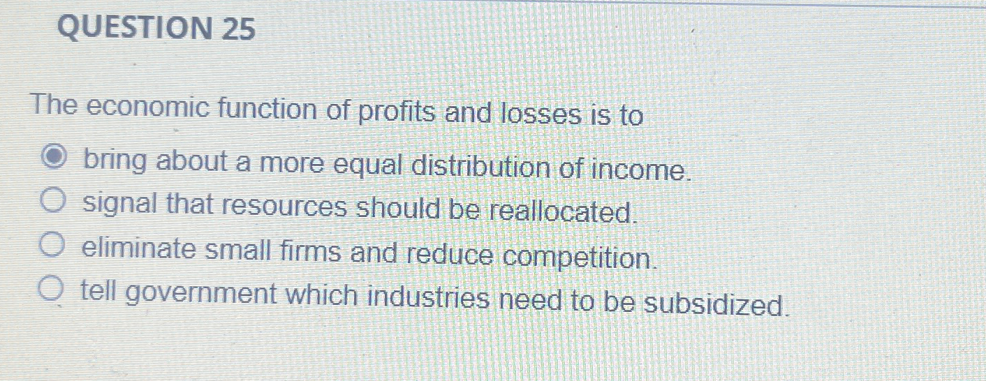 Solved QUESTION 25The economic function of profits and | Chegg.com