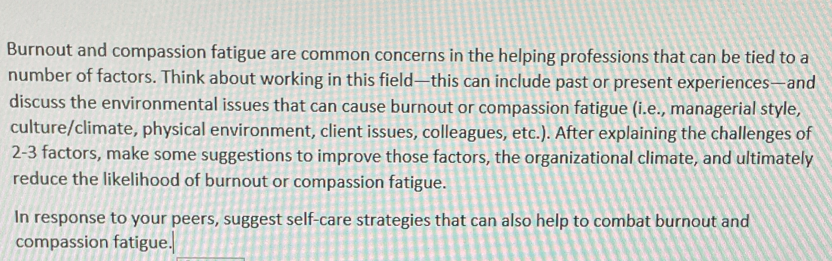 Solved Burnout and compassion fatigue are common concerns in | Chegg.com