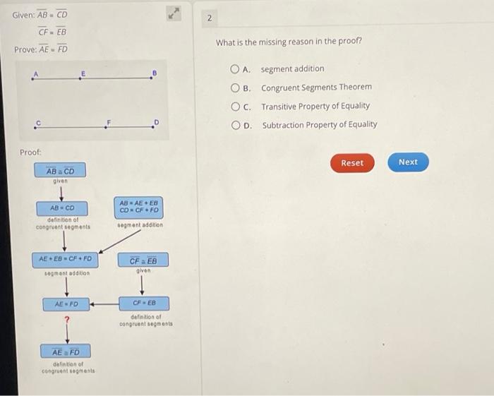 Solved Given: ABCD 2 CF. EB What is the missing reason in | Chegg.com