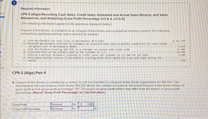 Solved Required information CP6-3 (Algo) Recording Cash | Chegg.com