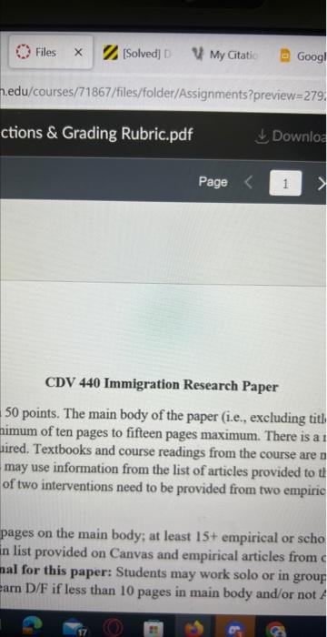 CDV 440 Immigration Research Paper 50 points. The | Chegg.com