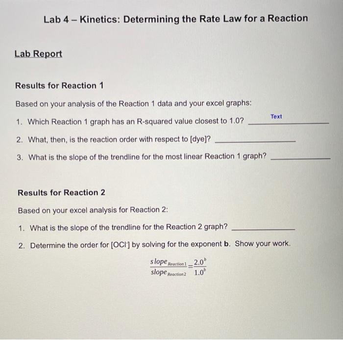 Solved Lab 4 - Kinetics: Determining the Rate Law for a | Chegg.com