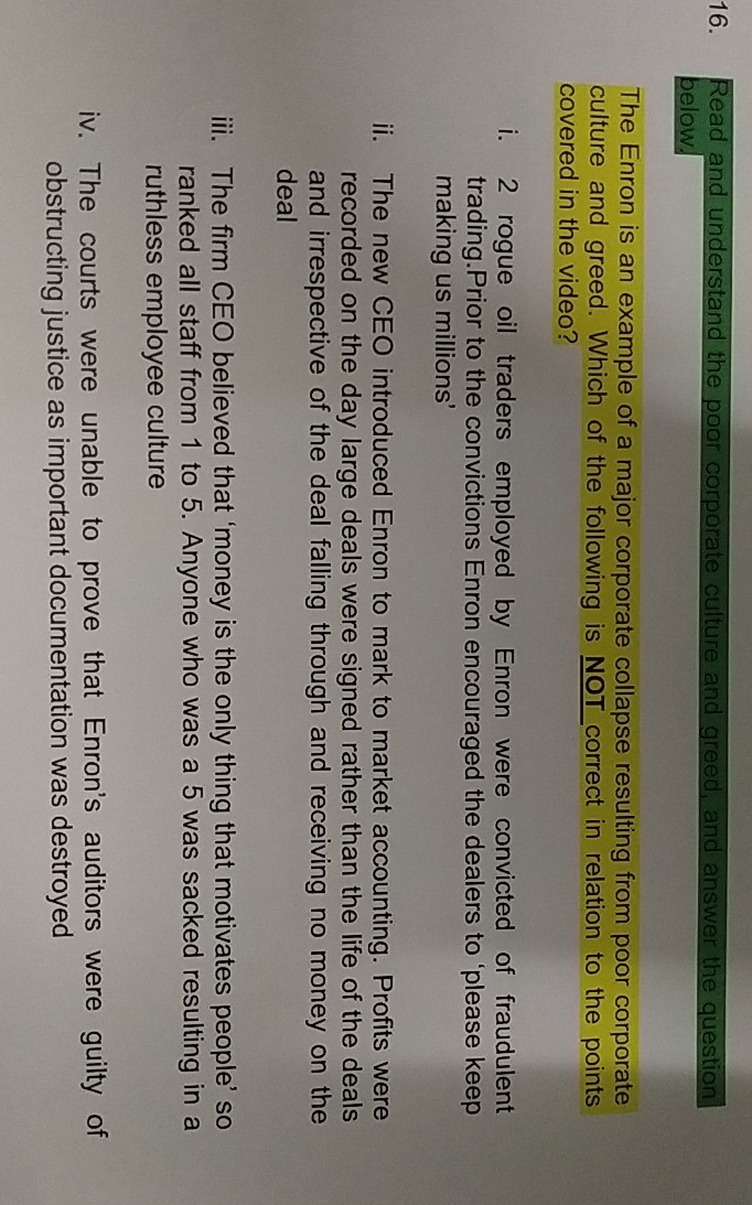Solved Read and understand the poor corporate culture and | Chegg.com