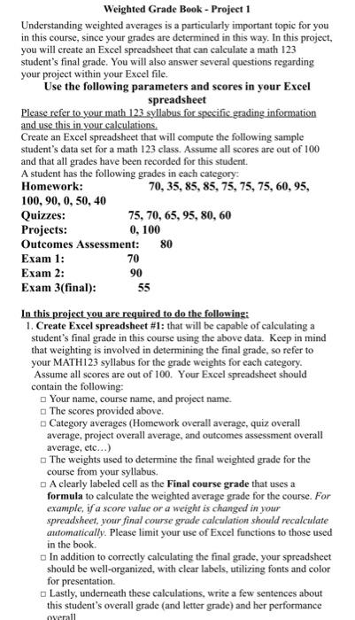 Weighted Grade Book - Project 1 Understanding | Chegg.com