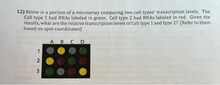 Solved 12) Below is a portion of a microarray comparing two | Chegg.com