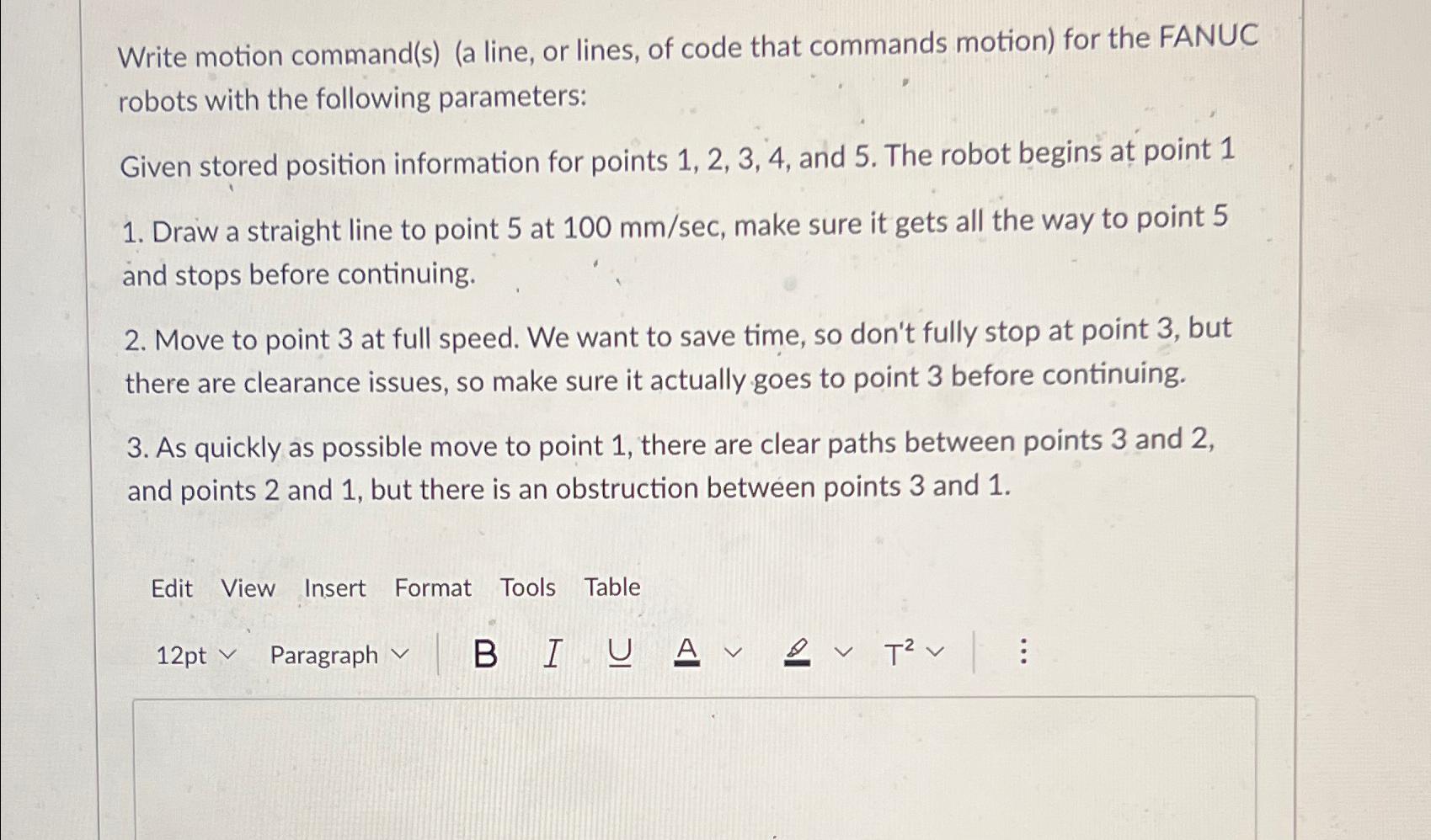 Solved Write motion command(s) (a line, or lines, of code | Chegg.com
