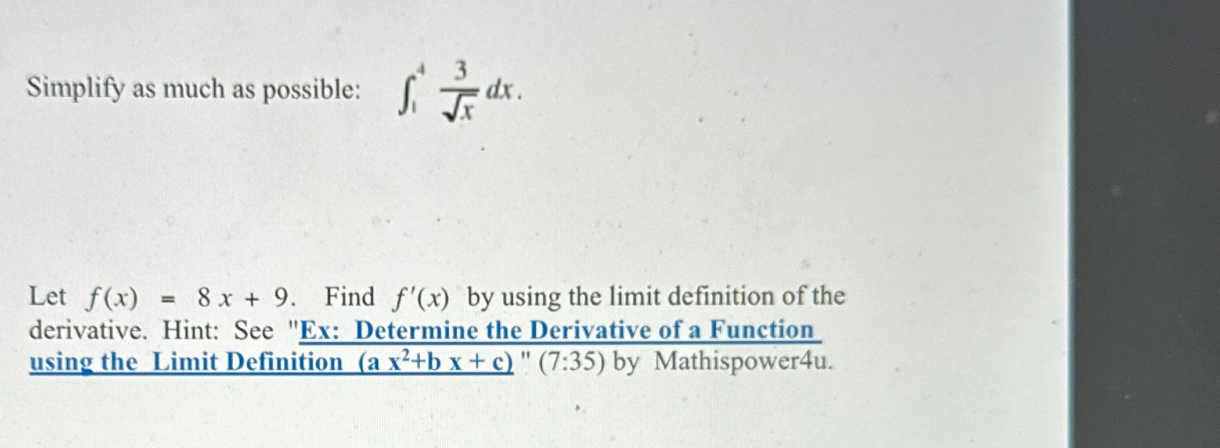 Solved Simplify as much as possible: ∫143x2dx.(} | Chegg.com