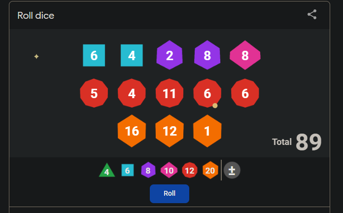 Solved Roll diceGoogle "Dice Roller" and Google will pop up | Chegg.com