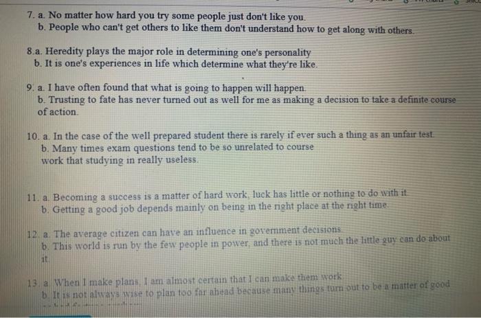 Solved Rotter's Locus of Control Scale For each question | Chegg.com