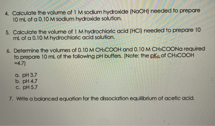 Solved 4. Calculate the volume of 1 M sodium hydroxide | Chegg.com