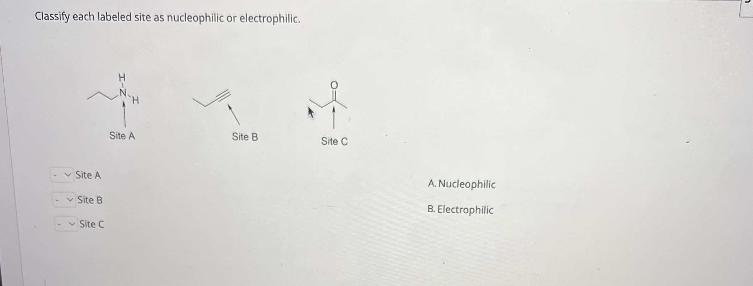 Solved Classify each labeled site as nucleophilic or | Chegg.com