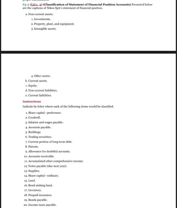 Solved E5.2 (LO 1, 2) (Classification of Statement of | Chegg.com