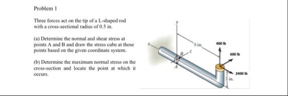 [Solved]: Problem 1 Three forces act on the tip of a L-shape
