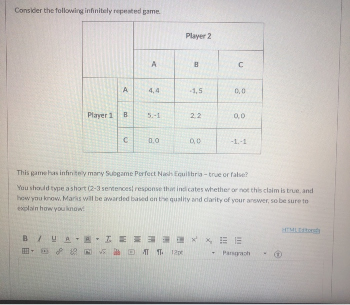 Solved Consider the following infinitely repeated game. | Chegg.com