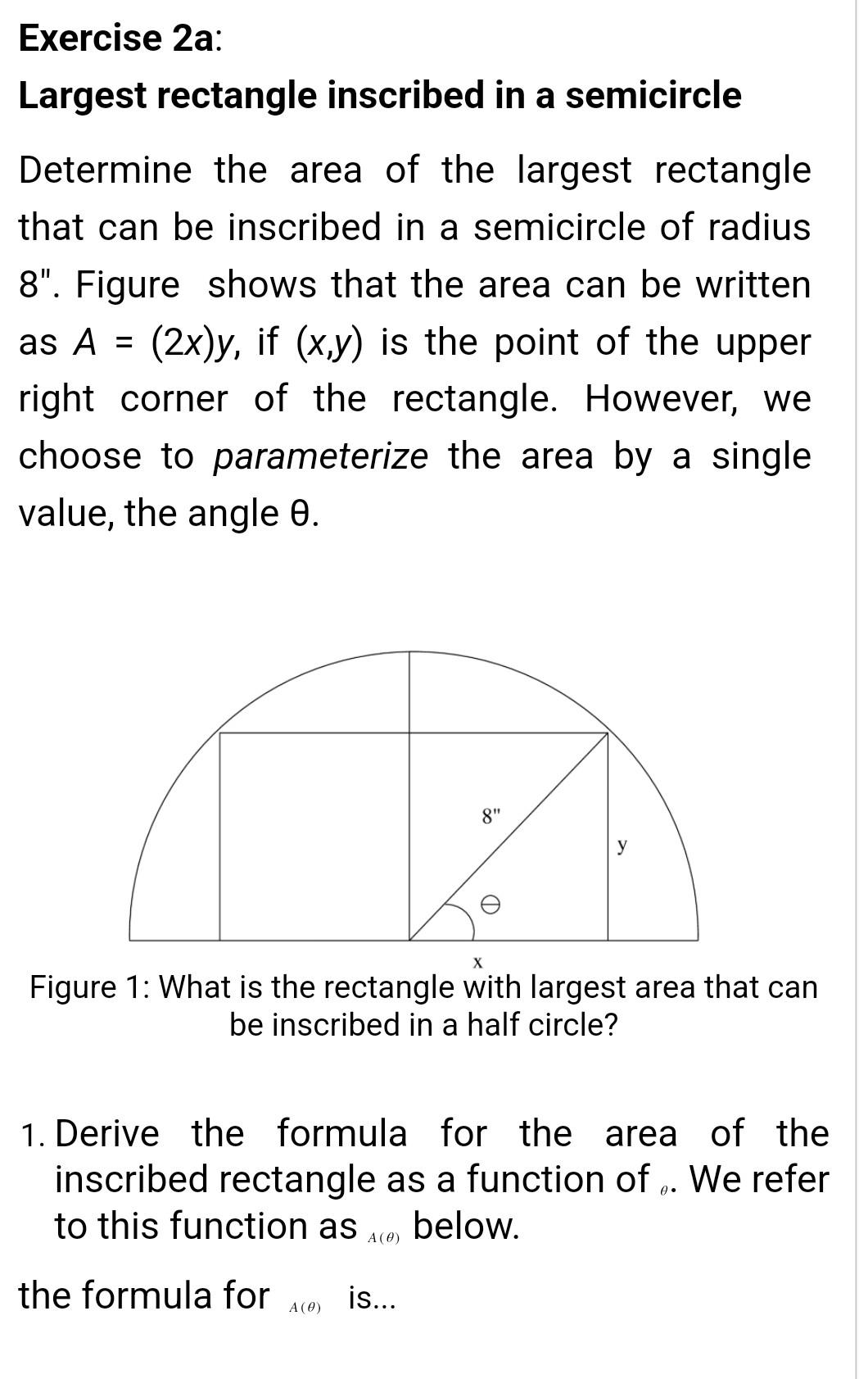 Solved Exercise 2a Largest Rectangle Inscribed In A