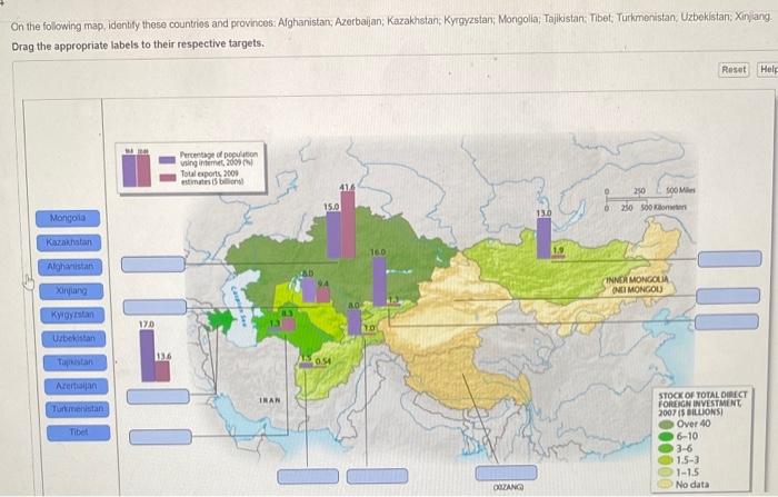 Solved On the folowing map, identify these countrios and | Chegg.com