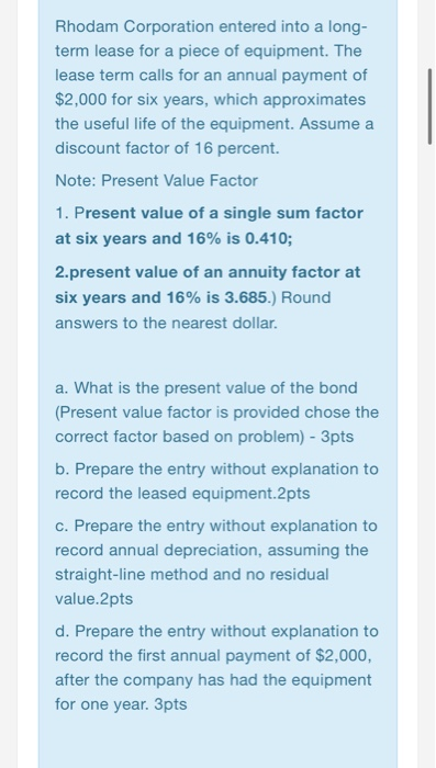 Solved Rhodam Corporation entered into a long- term lease | Chegg.com