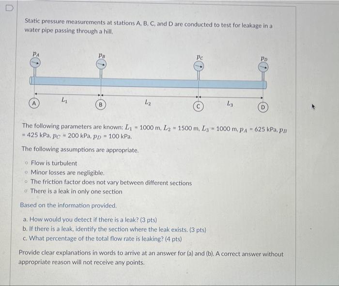 Solved Static pressure measurements at stations A, B, C, and | Chegg.com