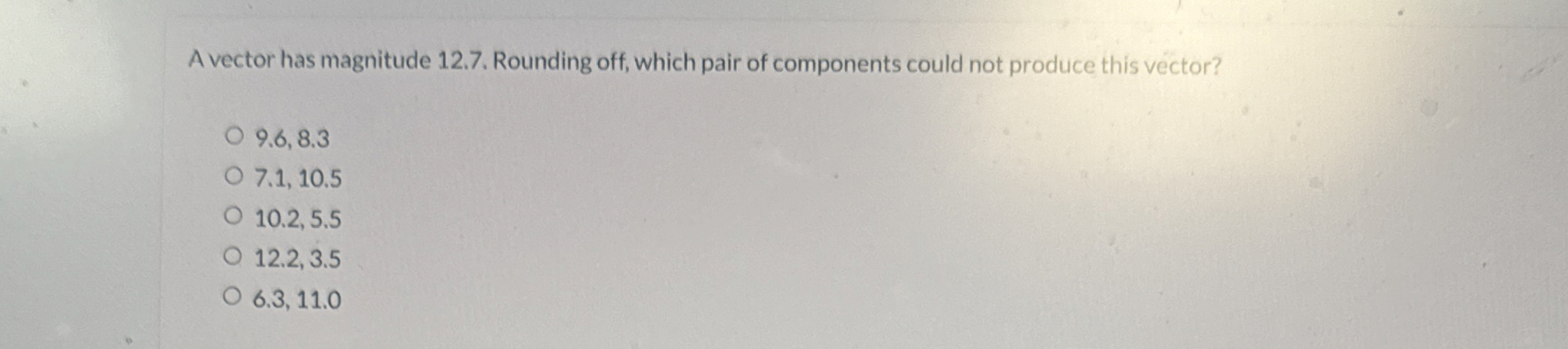 Solved A vector has magnitude 12.7. ﻿Rounding off, which | Chegg.com