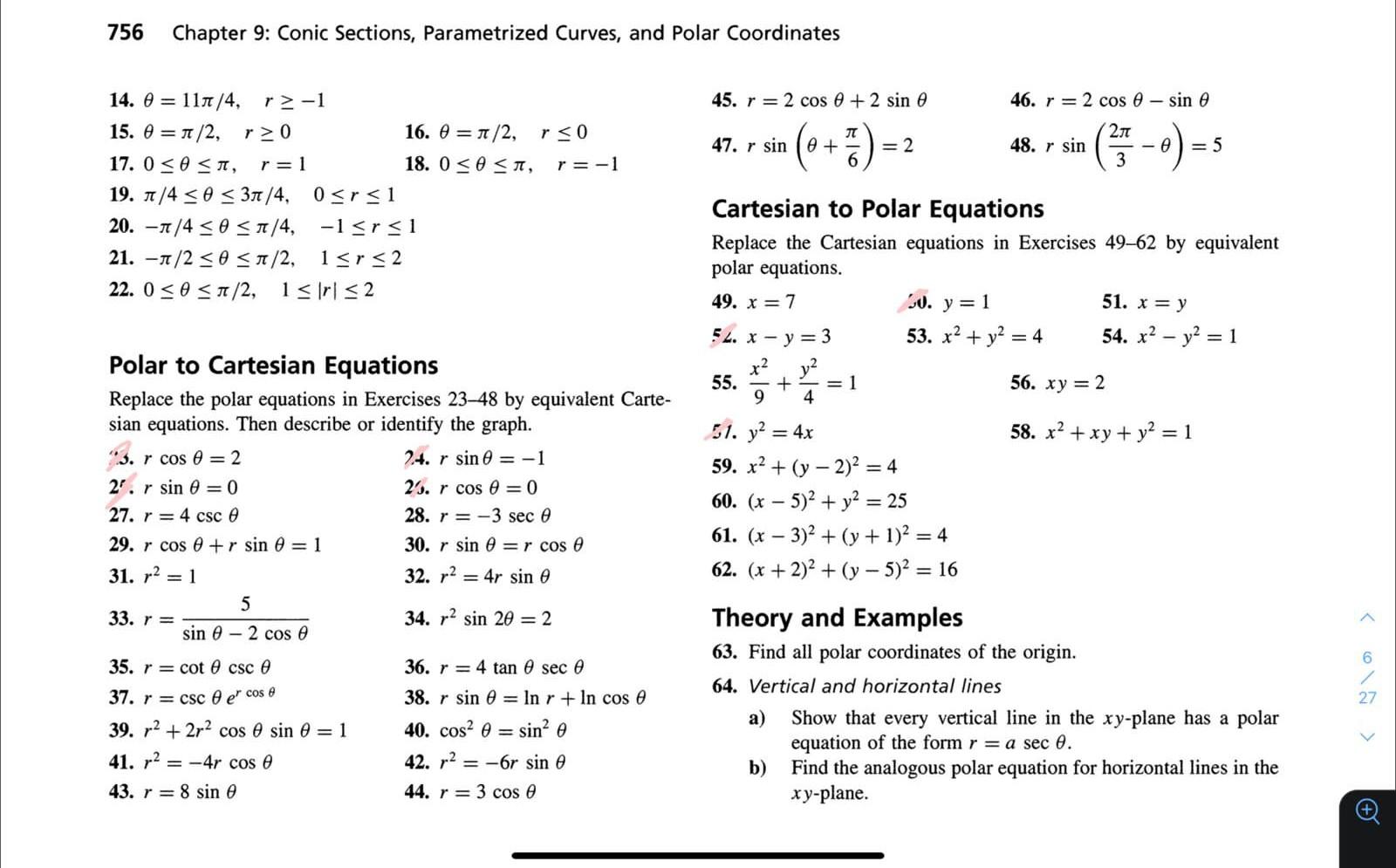 Solved Exercises 9.6 Polar Coordinate Pairs Polar to | Chegg.com