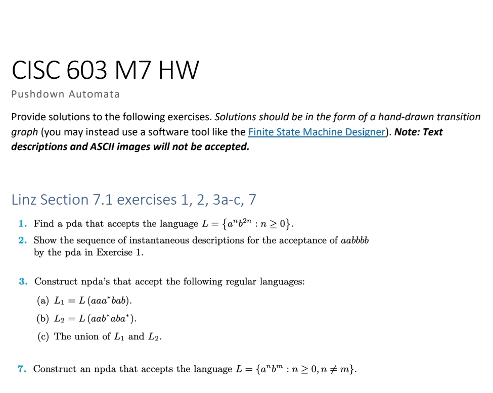 Solved CISC 603 ﻿M7 ﻿HWPushdown AutomataProvide solutions to | Chegg.com