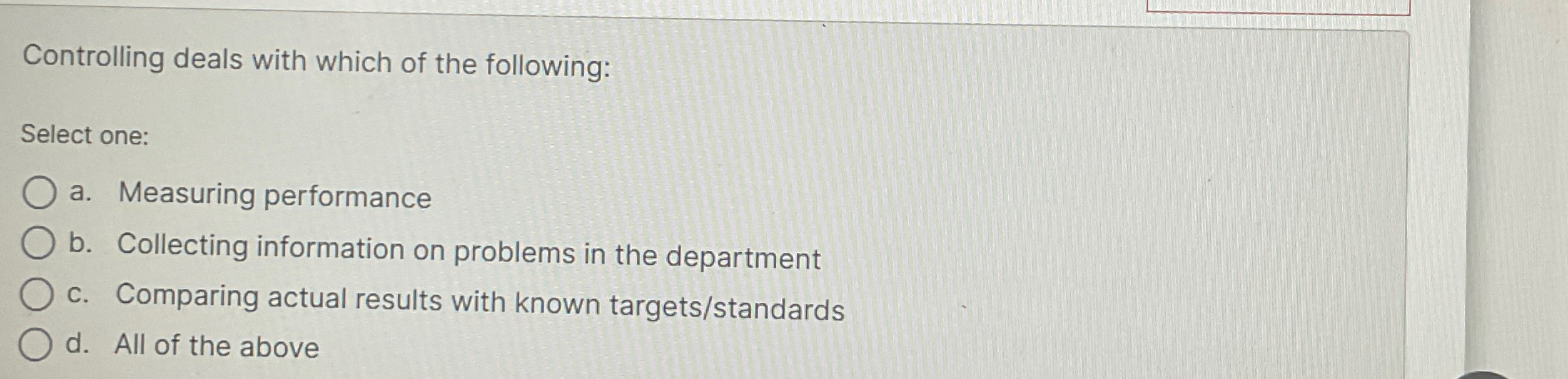 Solved Controlling deals with which of the following:Select | Chegg.com