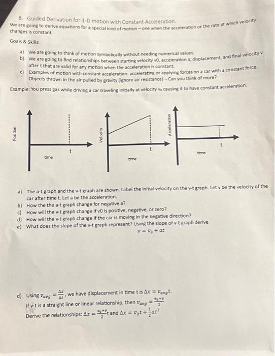 Solved 8. Guided Derivation for 1-D motion with Constant | Chegg.com