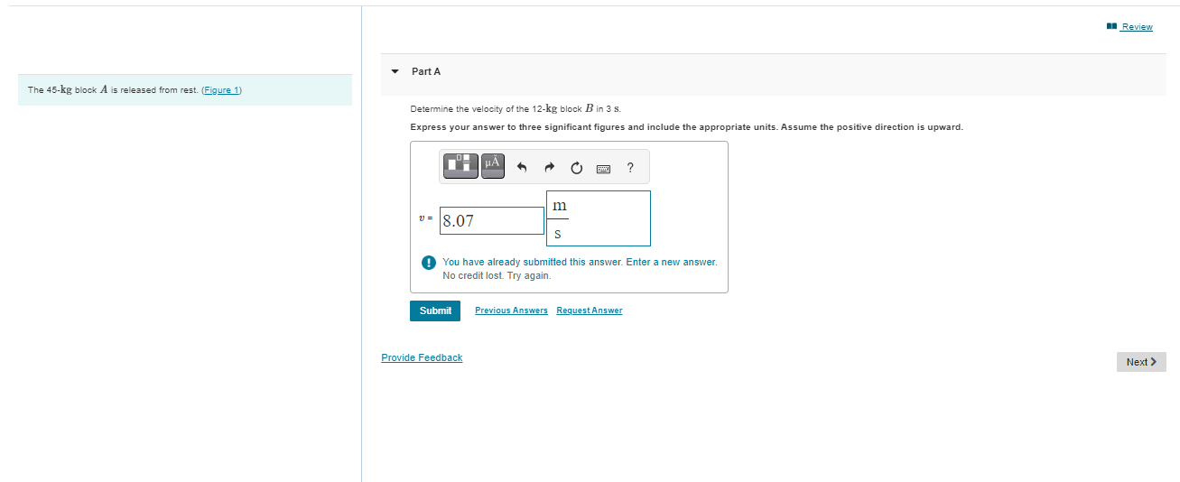 Solved Part ADetermine the velocity of the 12-kg ﻿block B | Chegg.com