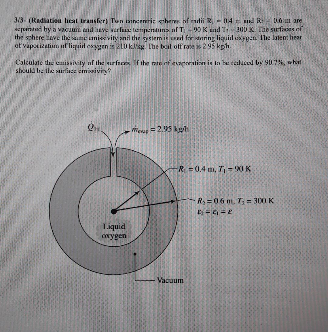 Solved 3/3- (Radiation heat transfer) Two concentric spheres | Chegg.com
