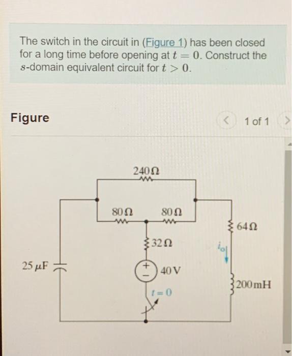 Solved The switch in the circuit in (Figure 1) has been | Chegg.com