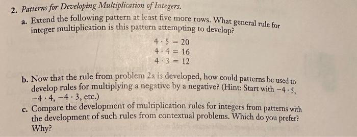 Solved 2. Patterns for Developing Multiplication of | Chegg.com