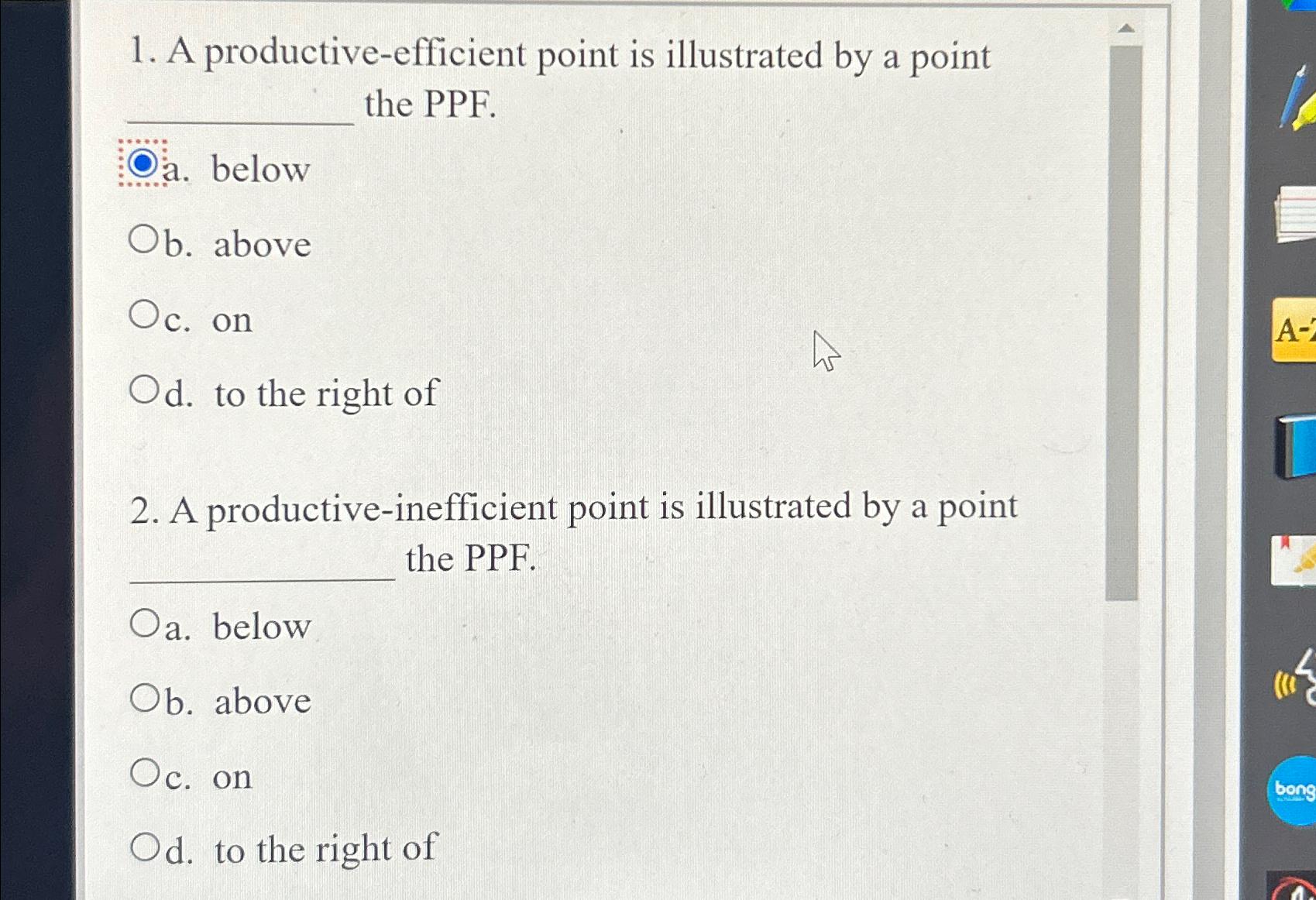 Solved A productive-efficient point is illustrated by a | Chegg.com