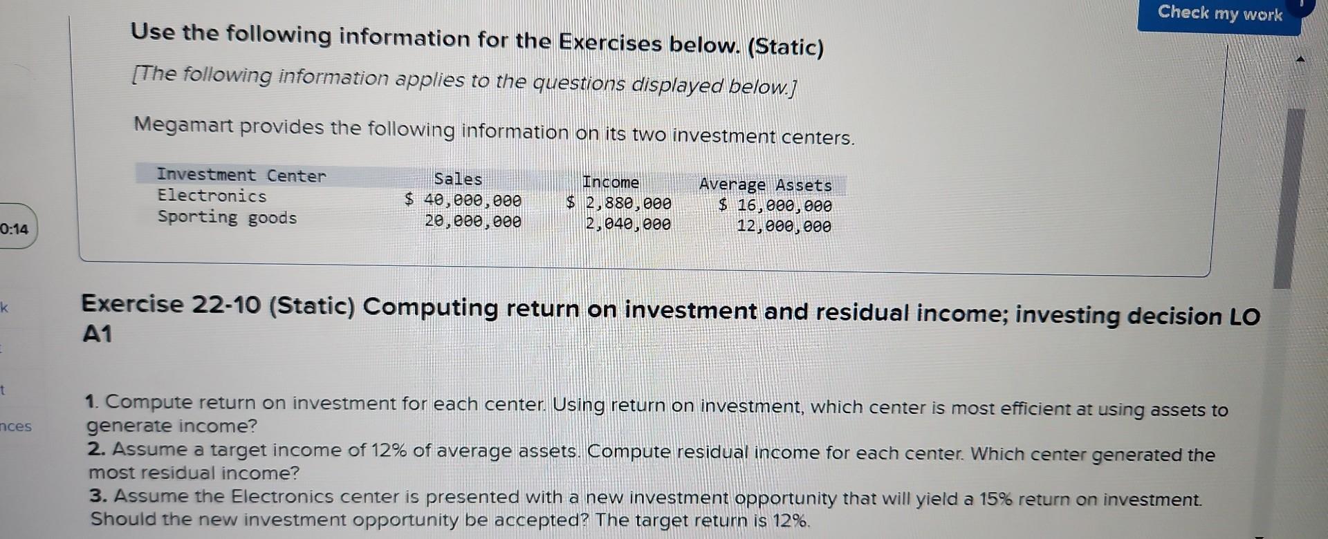 Solved Use the following information for the Exercises | Chegg.com