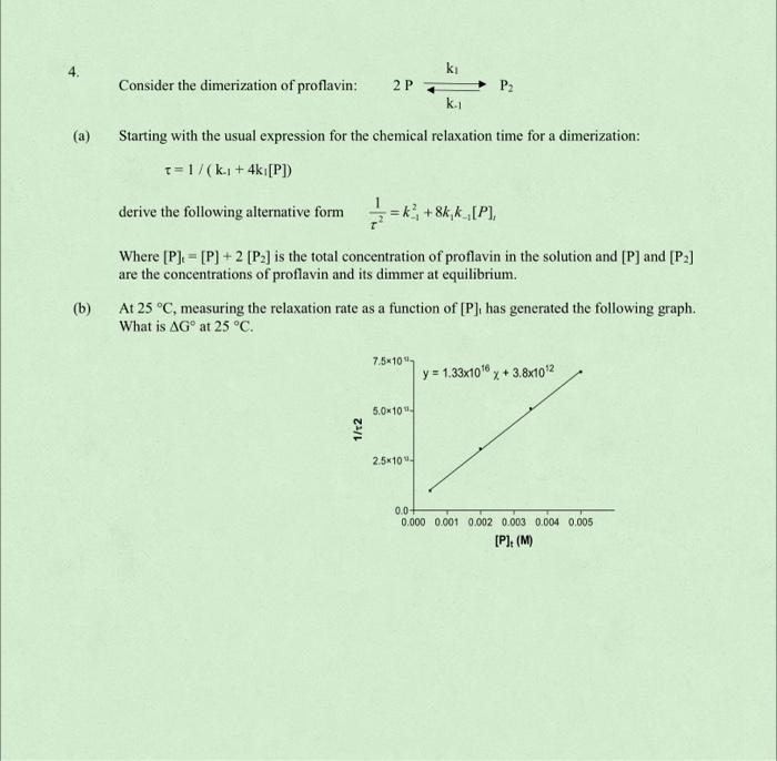 Solved 4. 2P ki Consider the dimerization of proflavin: P2 | Chegg.com