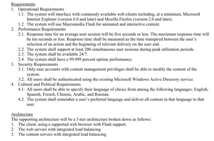 Solved Requirements 1. Operational Requirements 1.1. The | Chegg.com