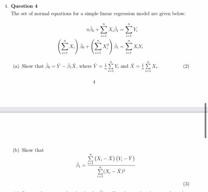 Solved 4. Question 4 The set of normal equations for a | Chegg.com