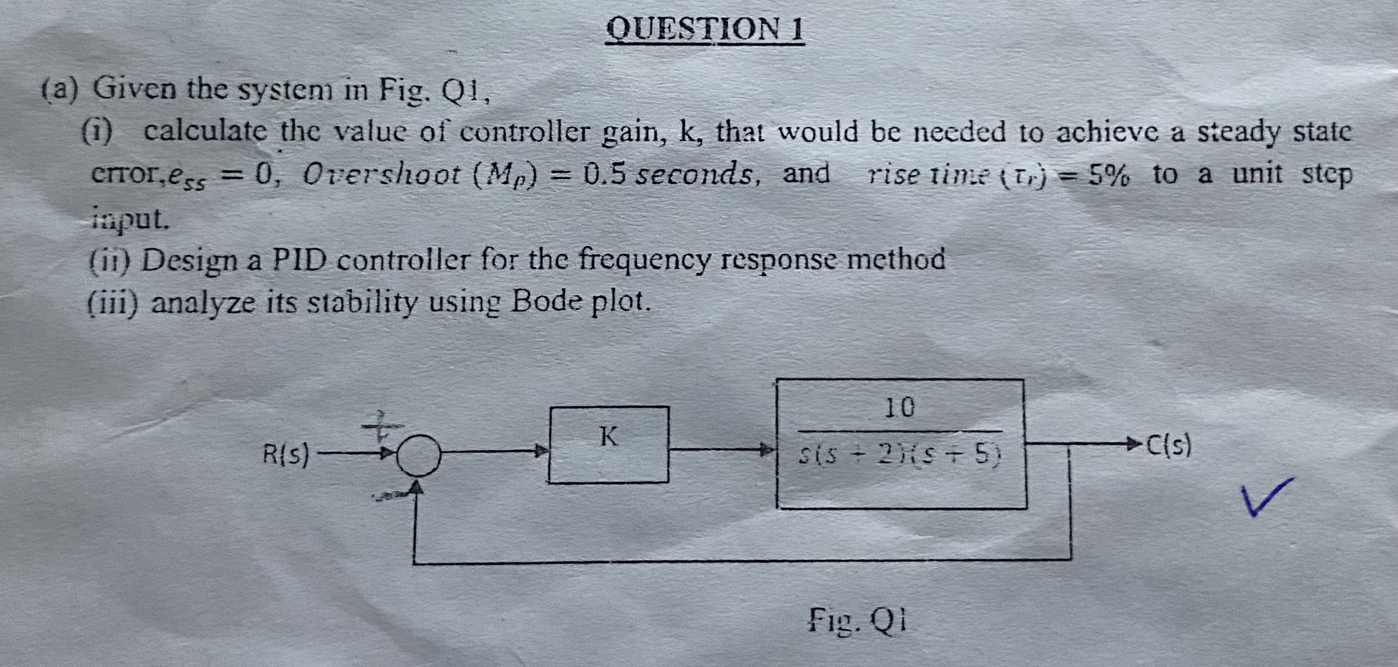Solved QUESTION 1(a) ﻿Given the system in Fig. Q1,(i) | Chegg.com