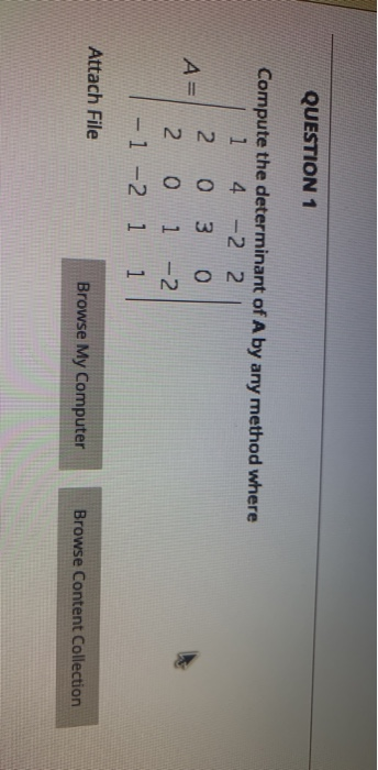 Solved QUESTION 1 Compute the determinant of A by any method | Chegg.com