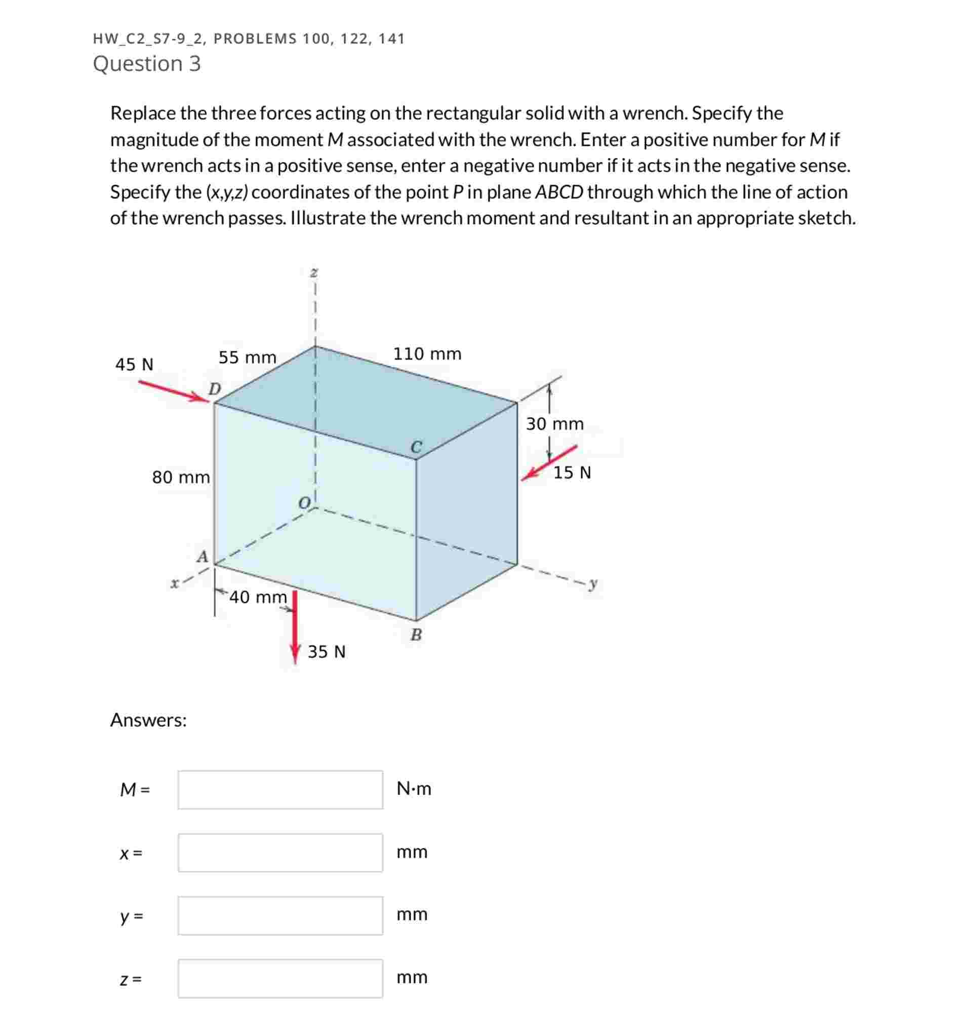 Replace the three forces acting on the rectangular | Chegg.com