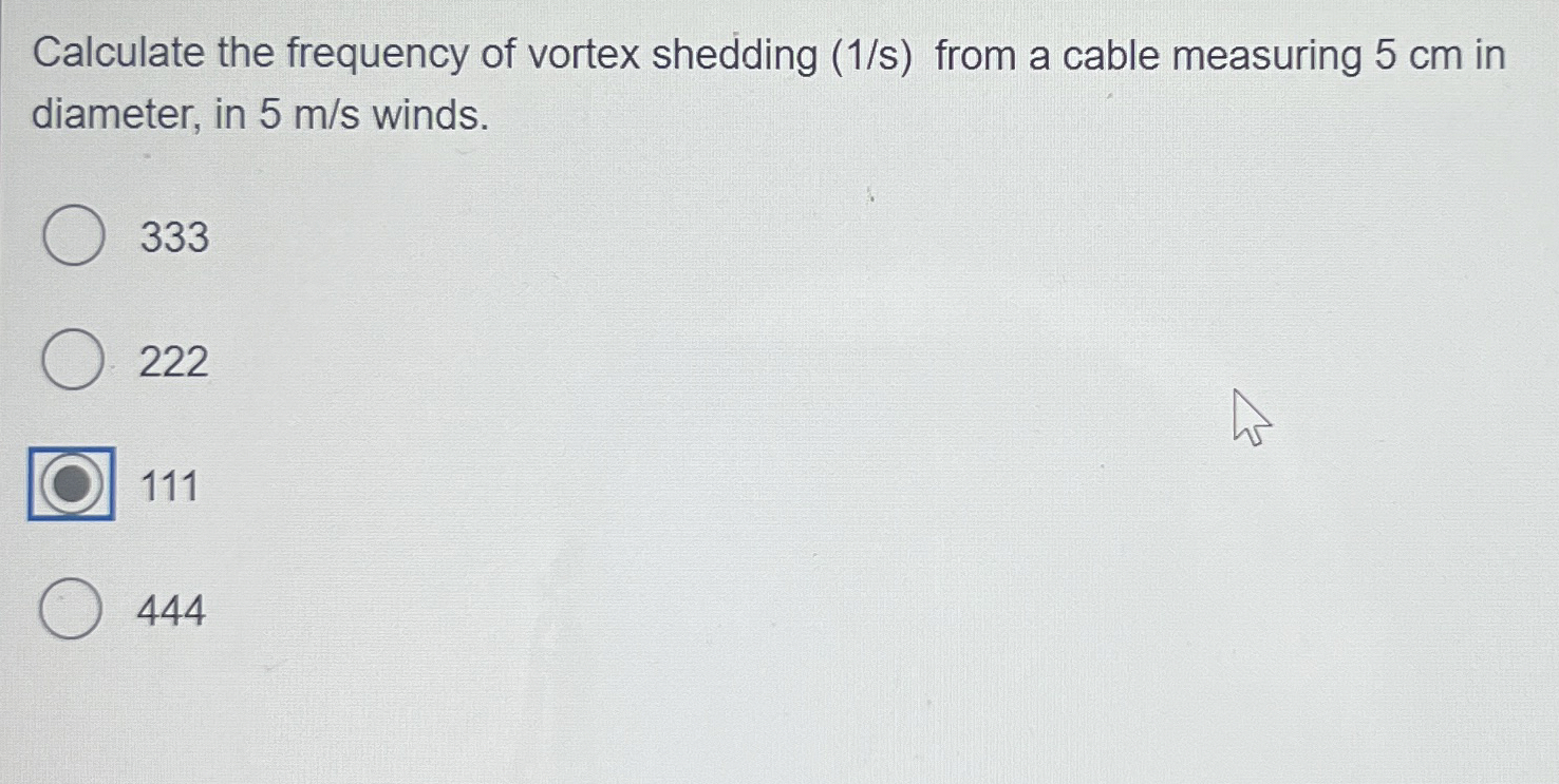 Solved Calculate the frequency of vortex shedding (1/s) | Chegg.com
